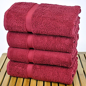 Chakir Turkish Linens Premium Cotton Absorbent Turkish Towels (Bath Towel - Set of 4, Cranberry)