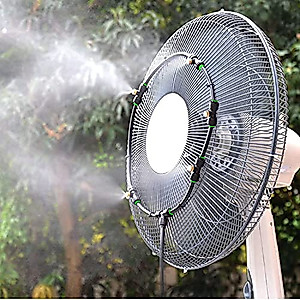 iRuiZhe Outdoor Fan Mist Cooling System Kit for Patio Fan Garden Greenhouse 19.6FT(5.9M) Misting Line & 5 Metal Mist Nozzles + Galvanized Solid Brass Adapter Suitable