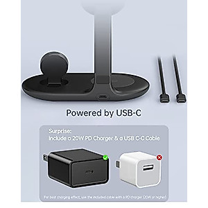 Magnetic Wireless Charging Stand with 20W PD Adapter, TERYTH 3 in 1 Wireless Charging Station Dock for iPhone 14, 13, 12, Pro, Pro Max, Mini, Apple Watch 7/SE/6/5/4/3/2, AirPods Pro/3 (Black)