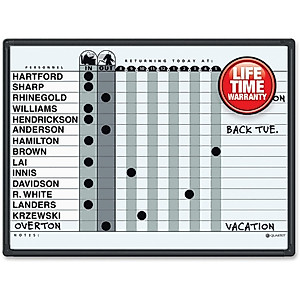 Quartet Grey DuraMax Porcelain In/Out Personnel Board System, 15 Names, 18 x 24 Inches, Black Aluminum Frame (781G)