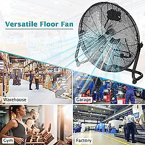 COSTWAY Floor Fan, 20-inch High Velocity Floor Fan with 145° Adjustable Tilt, 3-speed Adjustable, Heavy Duty Metal Industrial Floor Fan for Home Garage Warehouse Workshop Outdoor Indoor Use, Black