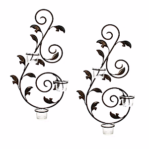 Hosley Iron Leaf Wall Sconce Set with Tealights 18" High Large Scale Wall Decor Elegant Iron Sconces for Home Decorative Metal Leaf Design Perfect for Modern
