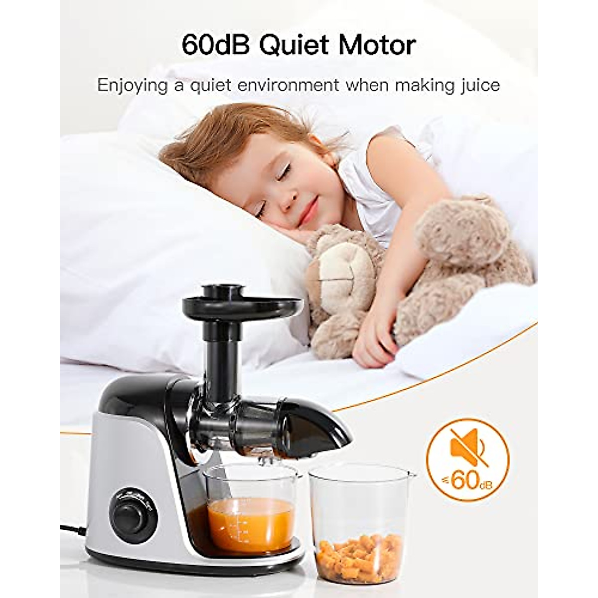 Juicer Machine, Slow Masticating Juicer with 2 Speed Modes & Reverse Function, Easy to Clean Juicer BPA-Free Cold Press Juicer with Quiet Motor, Includes Cleaning Brush & Recipes for Vegetables and Fruits