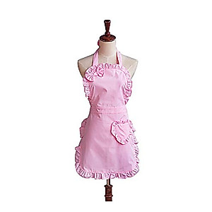 Cute Girls Bowknot Lady's Kitchen Restaurant Women's Cake Apron Fashion Funny Aprons for Christmas Gift (Pink)
