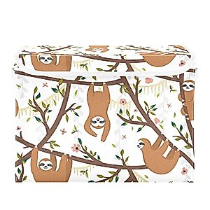 Tropical Sloths Storage Bins with Lids for Organizing Lidded Home Storage Bins with Handles Oxford Cloth Storage Cube Box for Car