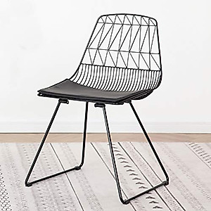 AC Pacific Metal Dining Chairs with Faux Leather Seat Pad, Modern Stackable Indoor Outdoor Stool for Kitchen, Patio, Bistro and Bar, Set of 2, Matte Black