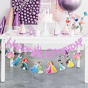 Pink Princess Birthday Banner for Girls, Princess Birthday Party Decoration For Girls Kids Birthday Party Baby Shower Decorations (Pink)