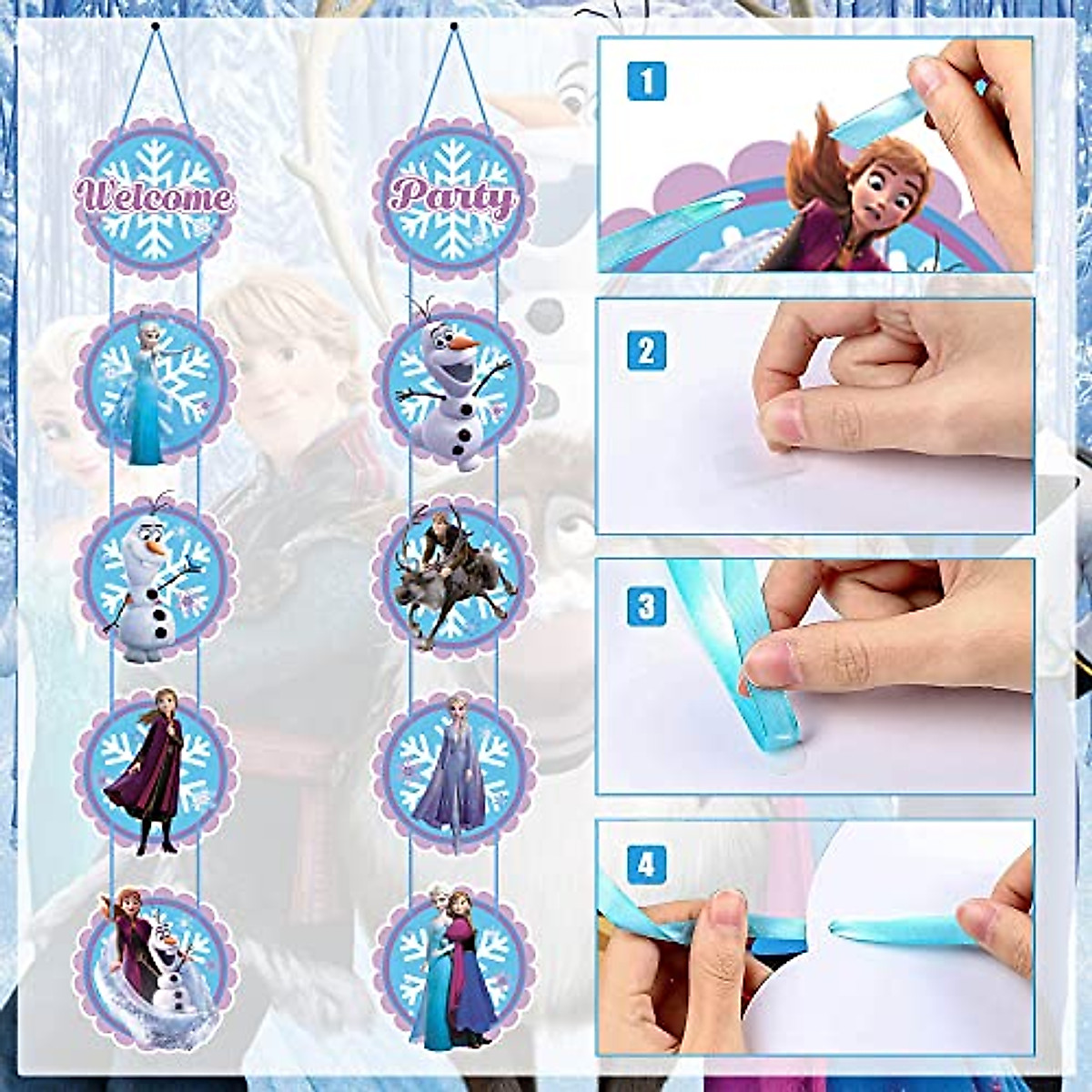 Frozen Birthday Party Supplies, Frozen Party Decorations Porch Sign, Door Banner Decorations for Frozen Theme Party Home Decorations