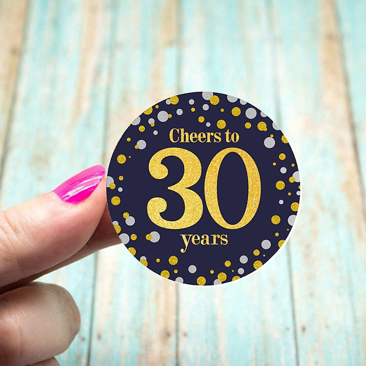 Black and Gold Cheers to 30 Years Sticker Labels - 30th Birthday Party Favor Stickers - 2 in - 50 Count
