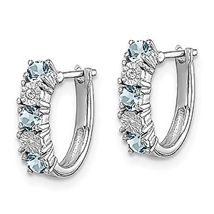 925 Sterling Silver Blue Aquamarine Diamond Hoop Earrings Gemstone Hoops March Birthstone Jewelry