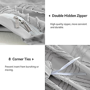 JELLYMONI Light Grey Duvet Cover Queen Size - 3 PCS Microfiber Tufted Duvet Cover Set, Boho Textured Duvet Cover Jacquard Rhombus Geometric Pattern Duvet Cover with Corner Ties & Zipper Closure