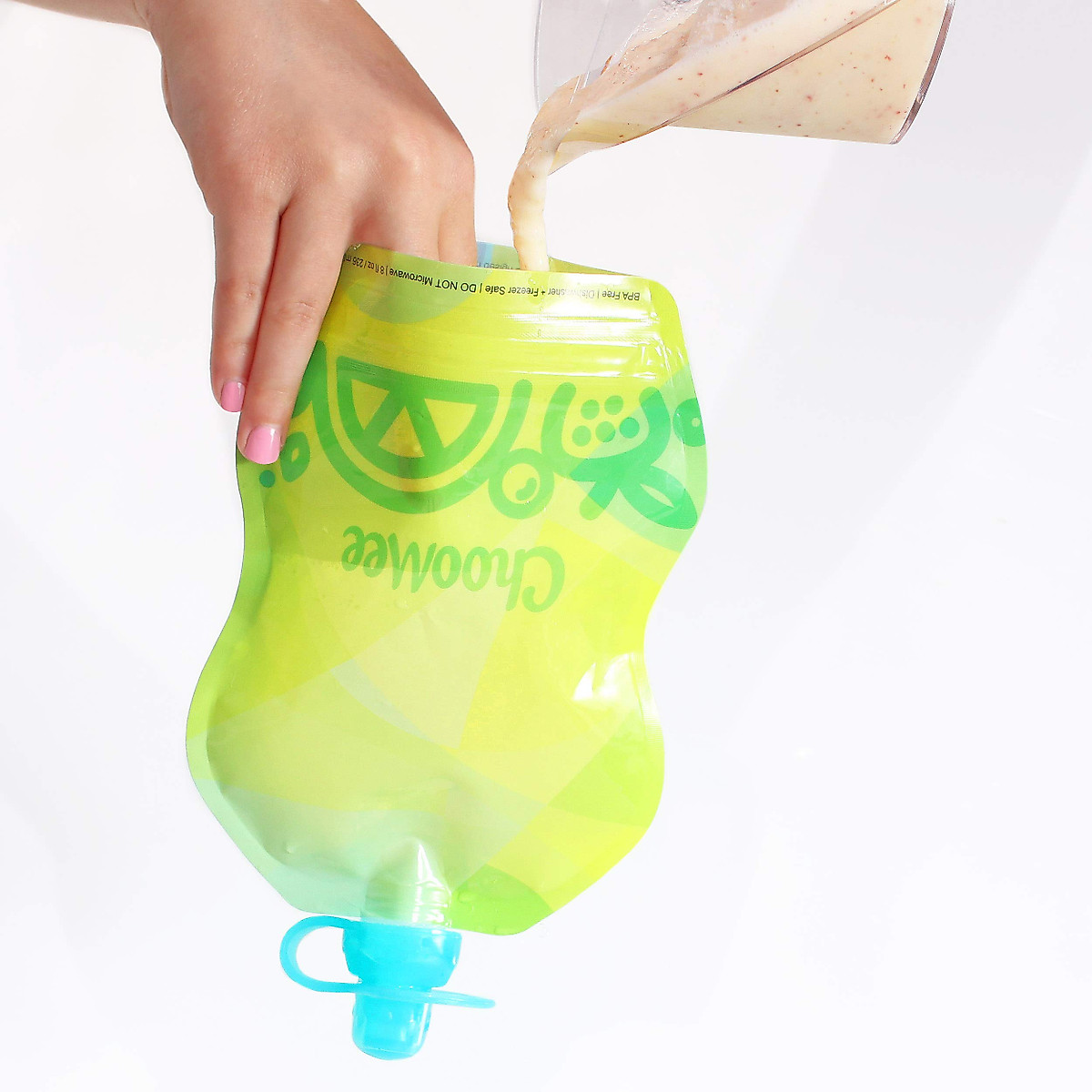 ChooMee Reusable Baby Food Storage Pouches, 8 oz | Ideal for Baby Food, Smoothies and Purees | Secure Double Lock Zipper, Wide Bottom, BPA Free | SnakPack TropiColor 6 CT