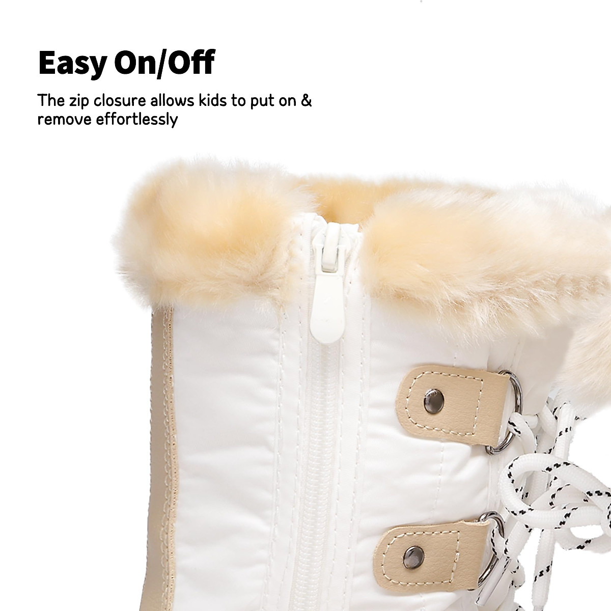 DREAM PAIRS Boys & Girls Faux Fur-Lined Ankle Winter Snow Boots,Size 2 Little Kid,Beige/White,FORESTER