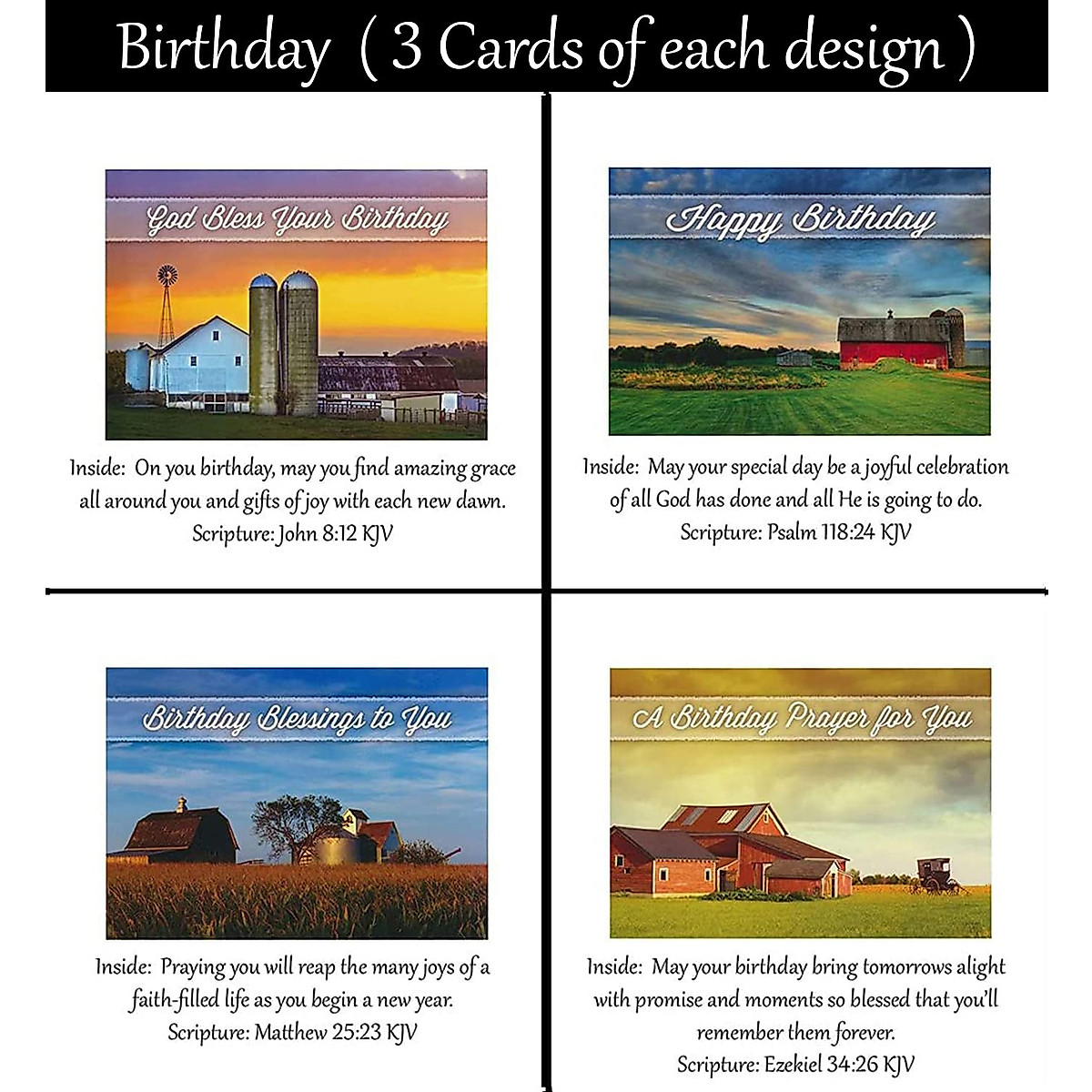 Generic King James Version (KJV) 36 ct Birthday Christian/Religious Greeting Card Set with Envelopes