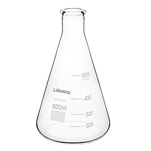 Labasics Glass Narrow Mouth Erlenmeyer Flask, Borosilicate Glass Heavy Wall Flask with Heavy Duty Rim, 500 ml