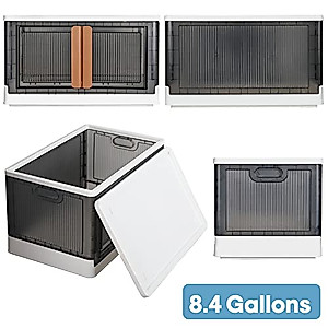 Closet Organizers and Storage - 8.4 Gal/ 34 Qt (Pack of 1) Plastic Collapsible Storage Bins with Doors - Heavy Duty Storage Totes with Durable Lid and Secure Latching Buckles, Garage and Outdoor.