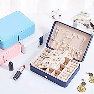 ZZYINH AN207 Portable PU Leather Jewelry Box Travel Jewelry Organizer Multifunction Necklace Earring Ring Storage Box Women Gifts Small Jewelry (Color : Blue)