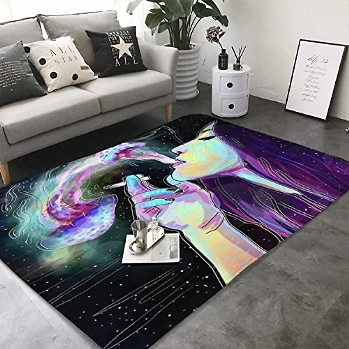 3x5 Ft Super Soft Indoor Modern Area Rug Rugs for Living Room Bedroom Trippy Smoke Cool Girl 60x39 Inch Rug