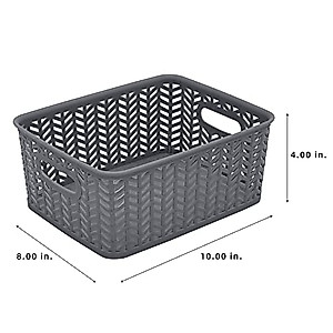 Simplify Small Herringbone Bin | Storage Tote Basket | Organizer | Decorative | Good for Closets | Countertops | Desks | Dressers | Accessories | Cleaning Products | Sports Equipment | Toys | Grey