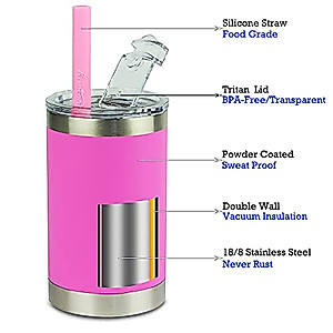Housavvy 12 Oz Kids Tumblers with Lids and Straws Spill Proof,Vaccum Insulated Stainless Steel Kids Cups,Easy to Clean Toddler Smoothie Cups BPA Free Baby Sippy Cups for Toddlers