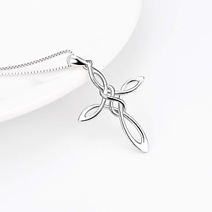 LUHE Cross Necklace Jewelry Sterling Silver Religious Irish Celtic Knot Cross Pendant Necklace Infinity Jewelry Christmas Gifts for Women Teen Girls 18"
