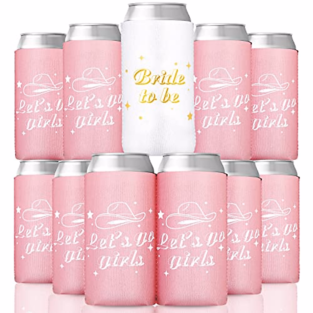 Youyole 12 Pcs Disco Bachelorette Party Can Sleeves Let's Go Girl Beverage Cowgirl Coolers Bride Insulated Beer Cooler for Bridal Shower Supplies Favors Decorations, 5.12 x 3.54 inches