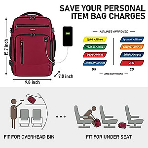 ECOHUB 16'' Travel Backpack For Women Men Airline Approved Personal Item Travel Bag Travel Essentials Laptop Backpack Casual Daypack Small Hiking Backpack Lightweight Waterproof Backpack, Red