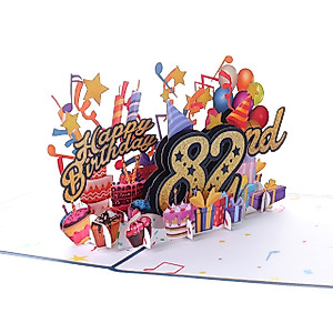 iGifts And Cards Happy 82nd Blue Birthday 3D Pop Up Greeting Card – Awesome 82 Birthday Card For Man, Woman, Happy Eighty Two Birthday Gift For Dad, Mom, Best Husband, Wife Unique Present, 5" X 7"