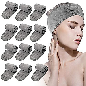 Leaflai Spa Headband, 4Pcs Make Up Wrap Head Terry Cloth Headbands with Adjustable Magic Tape Non-slip Stretchable Sport Towel for Woman Face Washing, Bath, Makeup, and Sport (12Pcs Gray)