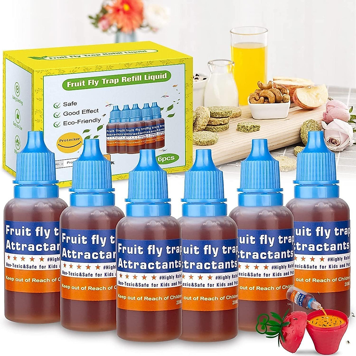 Efficient Gnat Killer Indoor, Upgrade Fruit Fly Trap Refill Liquid Only Fruit Fly Traps for Indoors Refill Liquid Fly Traps