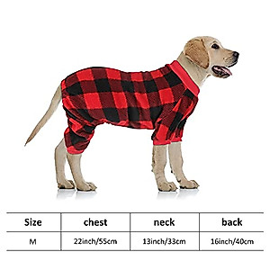 2 Pieces Christmas Dog Pajamas Red Plaid Buffalo Check Dog Sweaters Soft Fleece Pet Jumpsuit Costume Puppy Pajama Onesie Clothes Warm Winter Dog Outfits for Small Medium Sized Dogs Cats