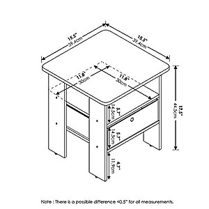 Furinno Andrey Set of 2 End Table / Side Table / Night Stand / Bedside Table with Bin Drawer, Americano/Medium Brown