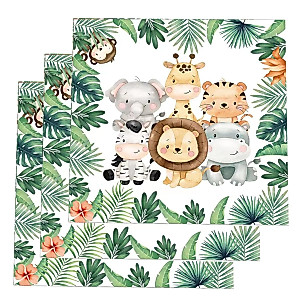 50 Pcs Jungle Safari Animal Napkins Party Disposable Dinner Napkins Animal Paper Napkins Safari Napkins Jungle Themed Party Napkins for Baby Shower Birthday Party
