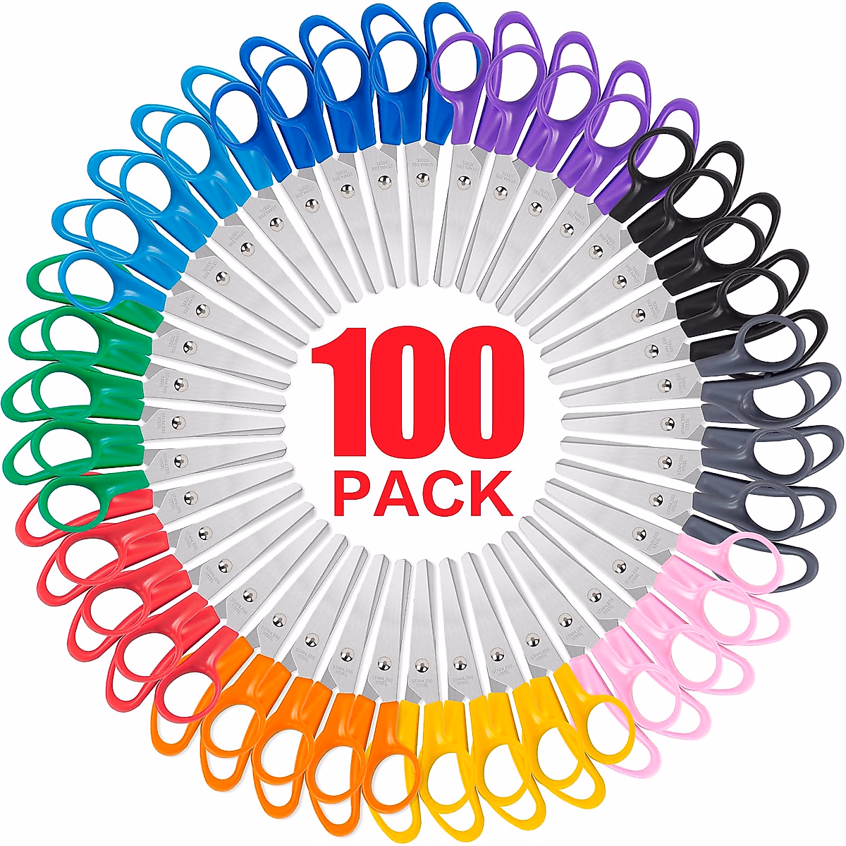 100 Pack Kids Scissors, 5 Inch Bulk Scissors for School, Blunt Tip Scissors for Child Student Teacher, Kids Safety Scissors for Preschool Classroom Office Home, School Supplies Craft Cutting Paper