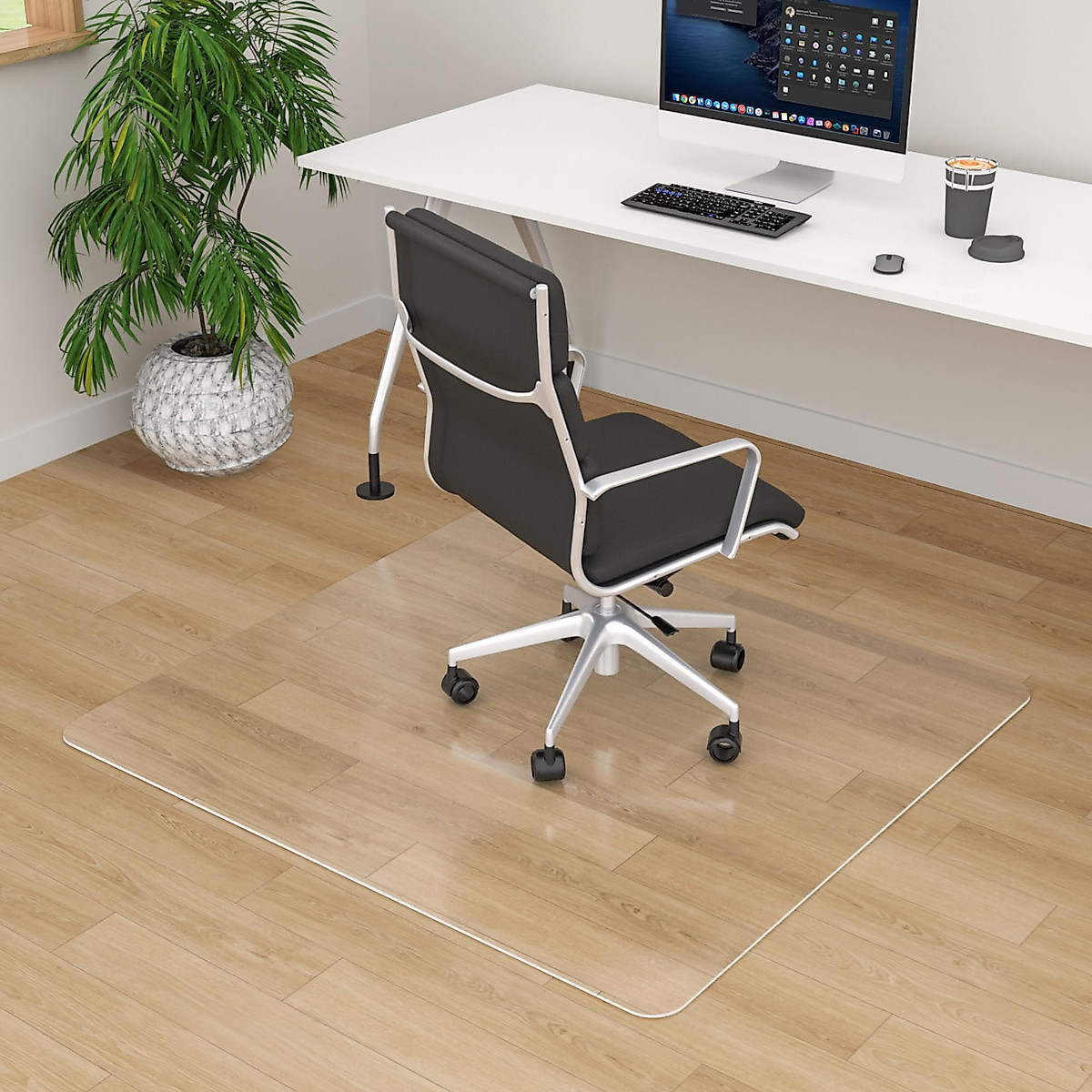 100pointONE Large Chair Mat for Hardwood Floors - 53 x 45 Inches Heavy Duty Large Office Floor Mats for Computer Desk, Easy Glide Floor Protection Mats for Rolling Chairs (45'' x 53'' with Lip)