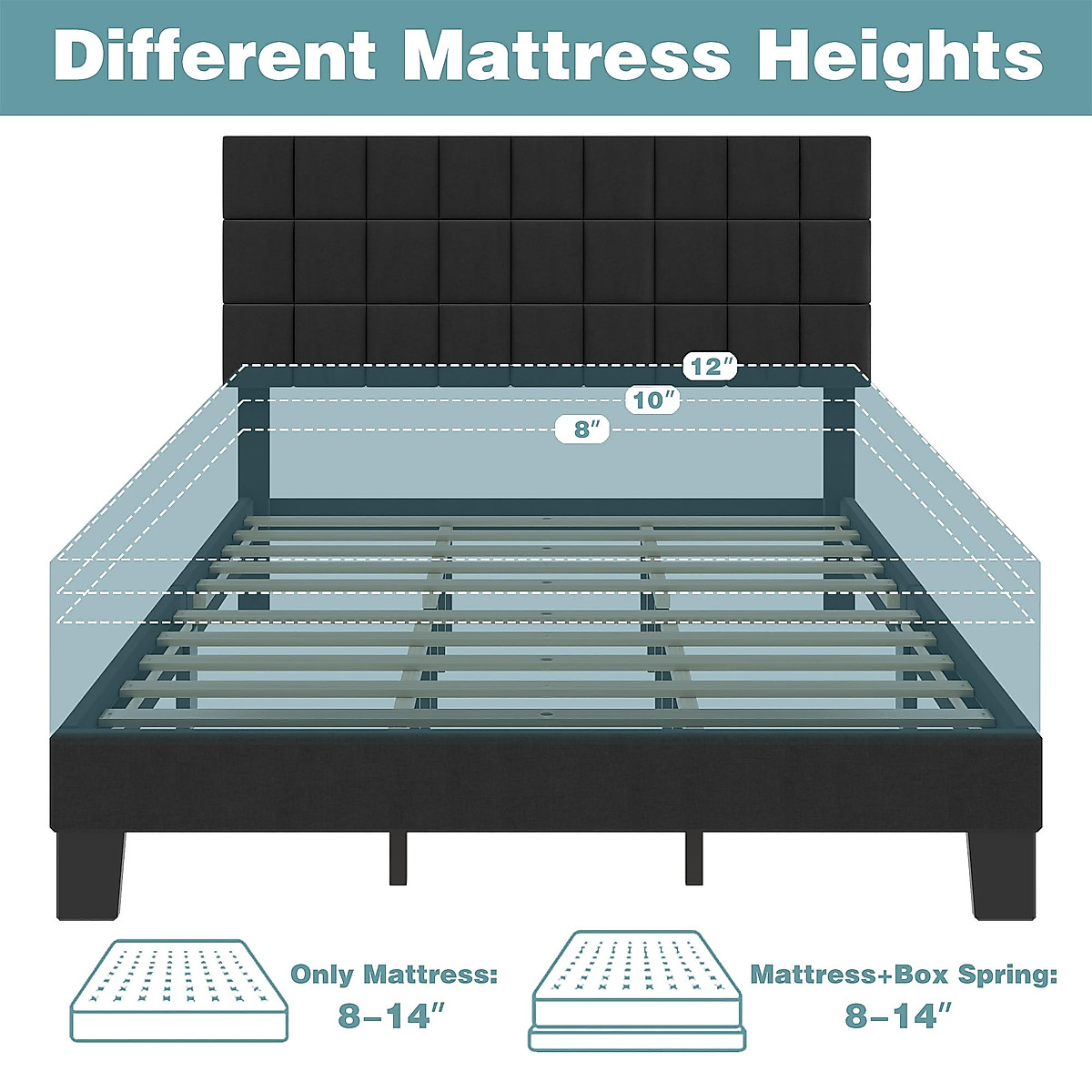 Lifezone King Bed Frame with Headboard Upholstered Bed Frame with Linen Tufted Headboard,Ship in 2 Boxes,Wood Slats Support,No Boxing Needed,Heavy Duty Feet,Easy Assembly, Dark Grey