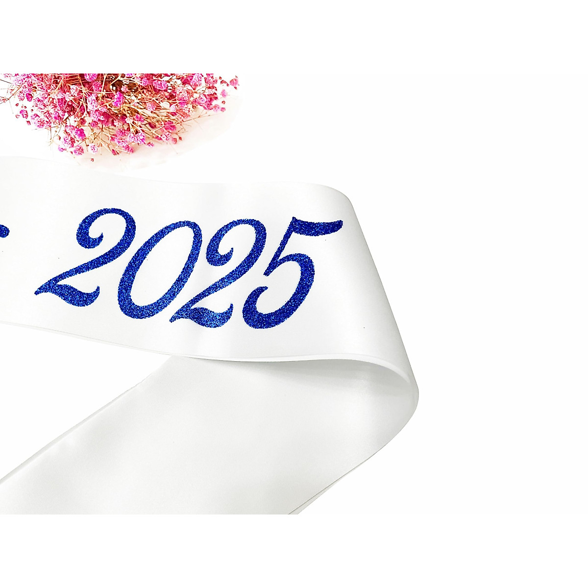 Ashaqshnglee Senior Sash 2025, 2PCS Graduation Sash White with Blue Glitter Letter Finally Graduated Cheerleader Party Celebration Decorations