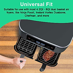 MFTEK Air Fryer Rack Set Of 2 for Dual Basket, Air Fryer Accessories Dehydrator Rack, Multi-purpose Double Layer Rack with Skewer, Compatible with Double Basket Air Fryers Ninja Foodi DZ201/401