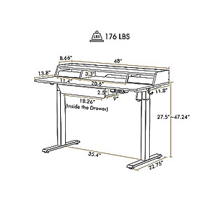 FEZIBO Height Adjustable Electric Standing Desk with Three Drawers, 48 x 25 Inch Table with Storage Shelf, Sit Stand Desk with Storage Space, Splice Board with White Frame/Light Walnut Top, 48 inch