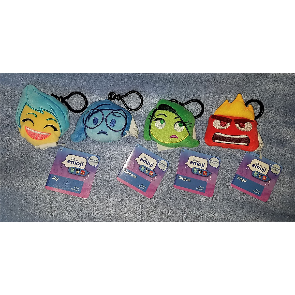 Global Horizons Disney Inside Out Reversible Plush Emoji Backpack Clip Keychain Set: Joy - Sadness - Anger - Disgust