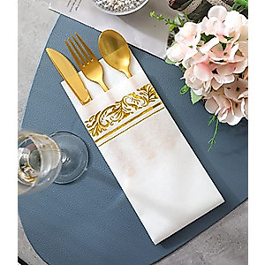 White and Gold Napkins Disposable Decorative - 100 PK - Linen Feel Paper Guest Towels Disposable Bathroom Fancy Wedding Napkins White Dinner Napkins Party Napkins Cloth Like