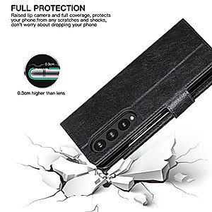 Suzii for Samsung Galaxy Z Fold 4 5G Wallet Case with S Pen Holder, Elegant PU Leather Flip Folio Case with Card Slot RFID Blocking Kickstand Phone Cover for Galaxy Z Fold 4 (2022) - Black
