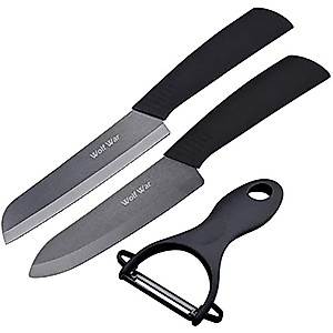 Kitchen Ceramic Knife Set Professional Knife With Sheaths, Super Sharp Rust Proof Stain Resistant (6" Chef Knife, 6" Bread Knife, One Peeler)