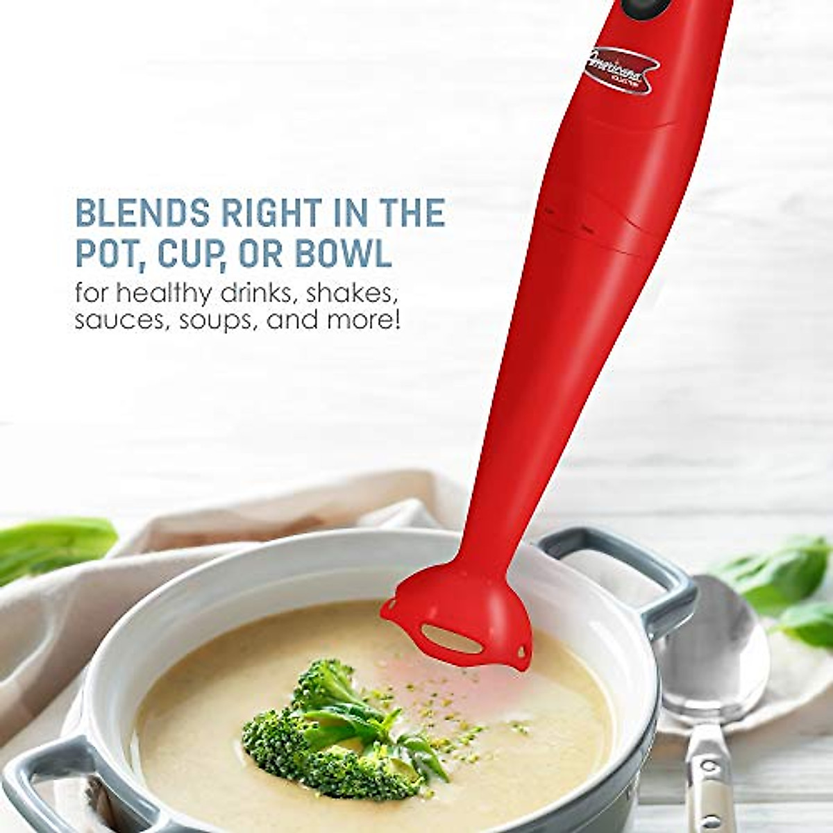 Elite Gourmet EHB-2425R Electric Immersion, Mixer, Chopper, 1-Touch Control Hand Blender, 150 Watts, Red