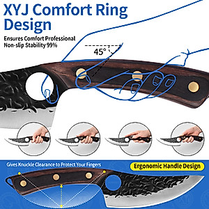 XYJ Portable Chef Knife Set Professional,Cleaver Butcher Knife,Forged Carving Boning Knives With Bag,Sharpener Rod,Camping Serbian Kitchen Knives,Full Tang