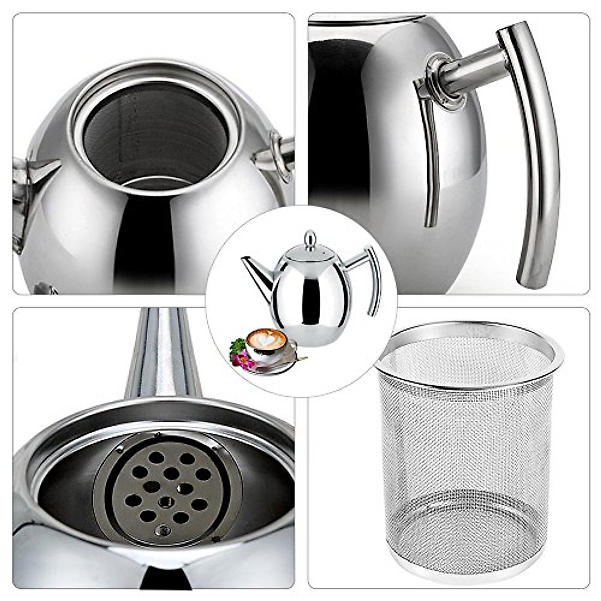 Teapot Coffee Pot Kettle With Filter Large Capacity Beverage Serveware Coffee Servers Stainless Steel Durable(1500ml)