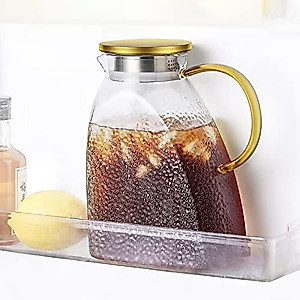 BINCOO Fridge Door Water Pitcher,1.8 Liter/60oz Glass Pitcher, Ice Tea Pitcher For Fridge, Pitcher Beverage Pitcher Drinking Carafe for Homemade Juice Ice Tea Wine Coffee Milk Lemonade