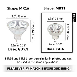 Simba Lighting MR11 Halogen 20W 12V FTD Spotlight Light Bulbs (6 Pack) 2-Pin 220lm for Landscape, Accent, Track Lights, and Fiber Optics, GU4 Bi-Pin Base, Glass Cover, Warm White 2700K Dimmable