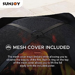 Sunjoy 34 Inch Fire Pits for Outside Large Size Outdoor Patio Round Bowl Shaped Copper Wood Burning Steel Fire Pit with Spark Screen and Poker by AmberCove