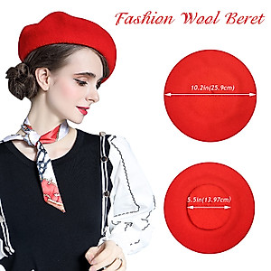 4 Sets Wool Beret Hat French Style Beanie Hats with Silky Neck Scarf Fashion Beret Caps for Women Girls Lady